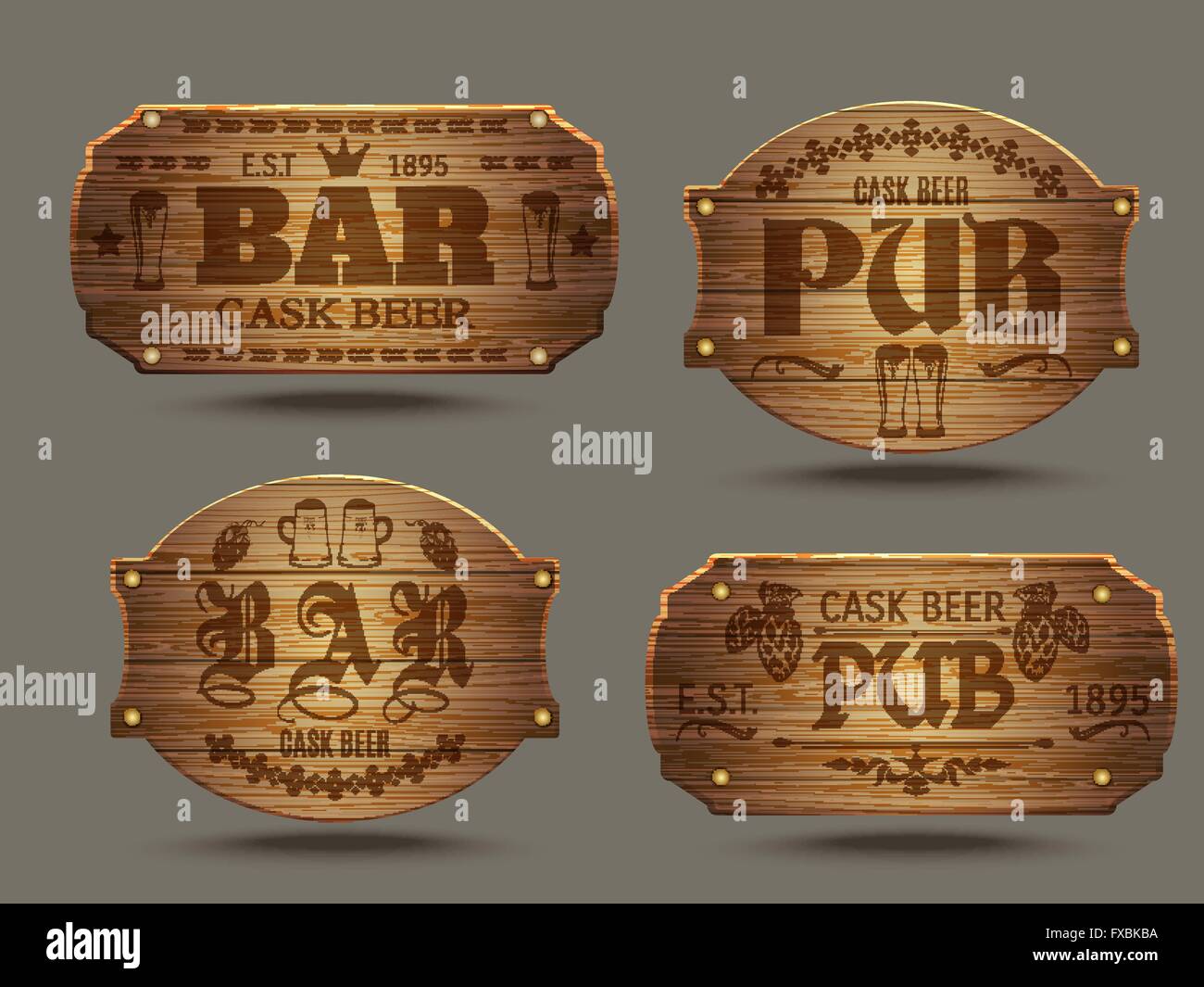 Wooden pub bar signs set Stock Vector Image & Art - Alamy
