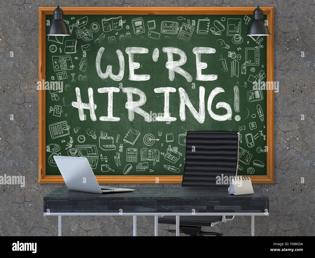 Hand Drawn Were Hiring on Office Chalkboard Stock Photo - Alamy