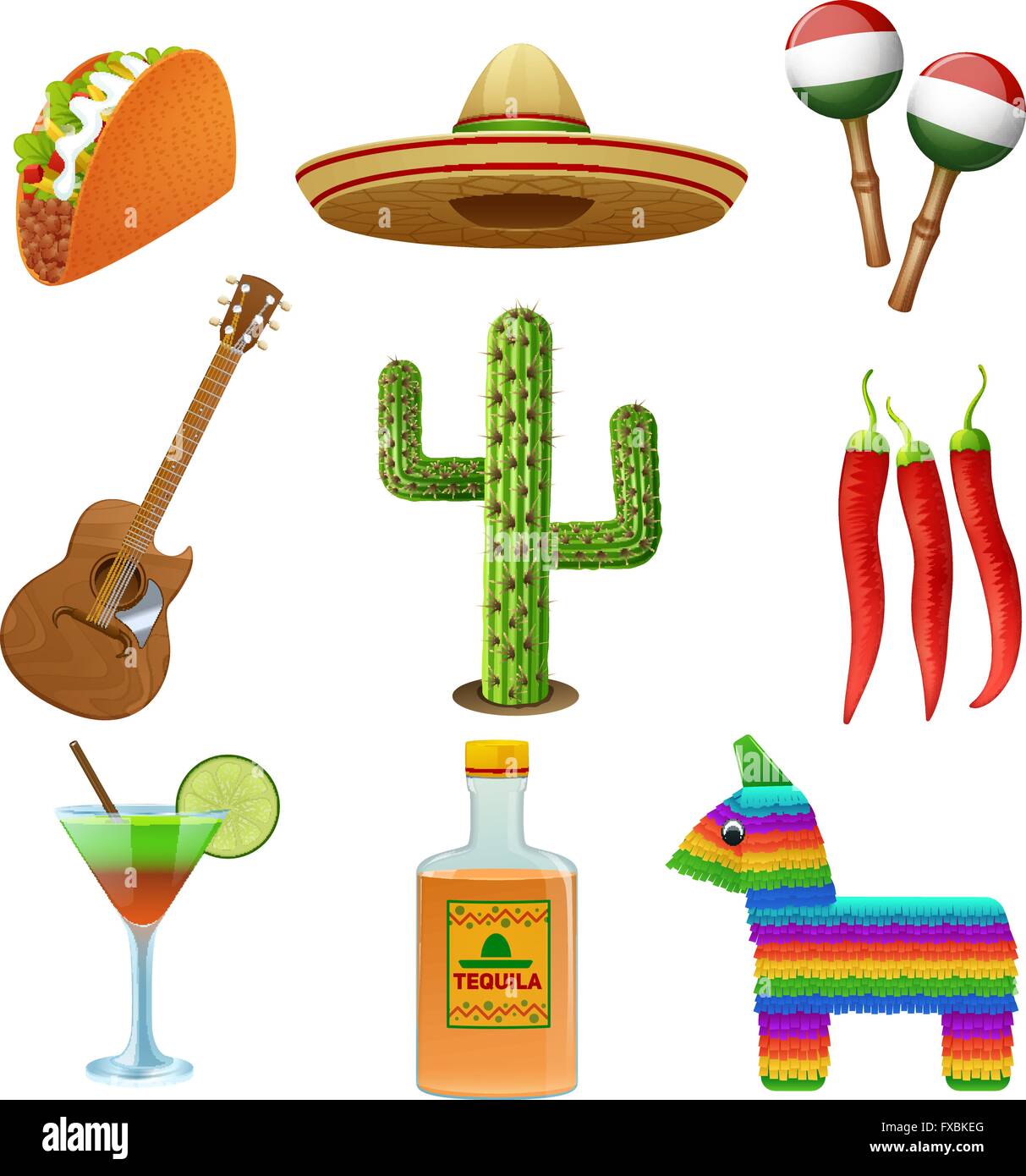 Mexican icons set flat Stock Vector Image & Art - Alamy