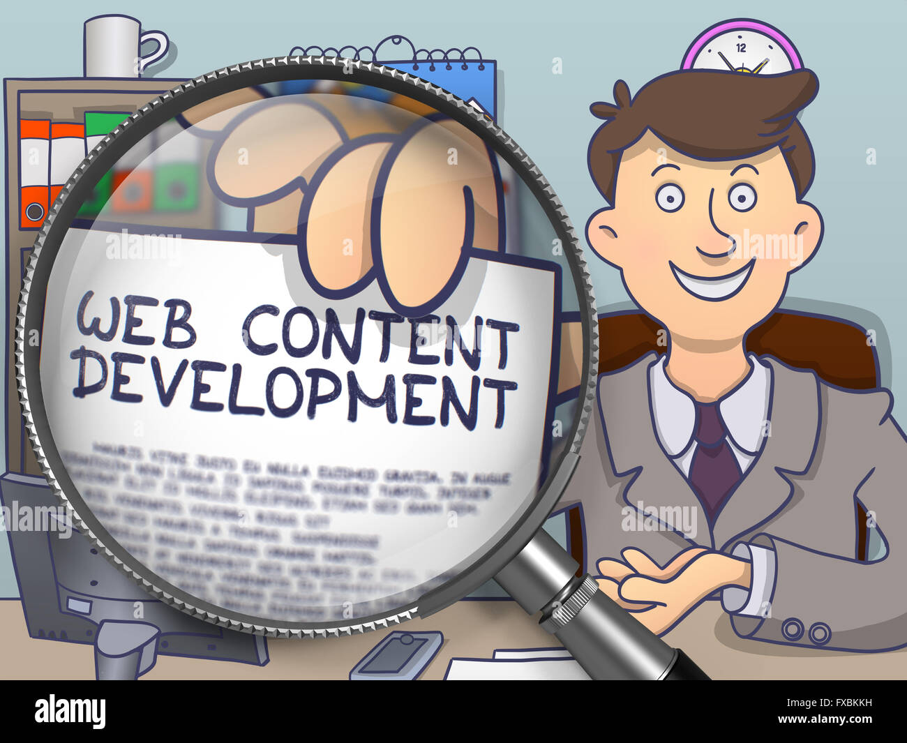 Web Content Development through Magnifier. Doodle Style Stock Photo - Alamy