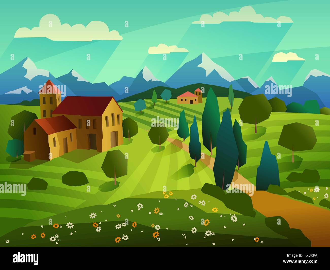 Summer mountain meadow rock Stock Vector Images - Alamy