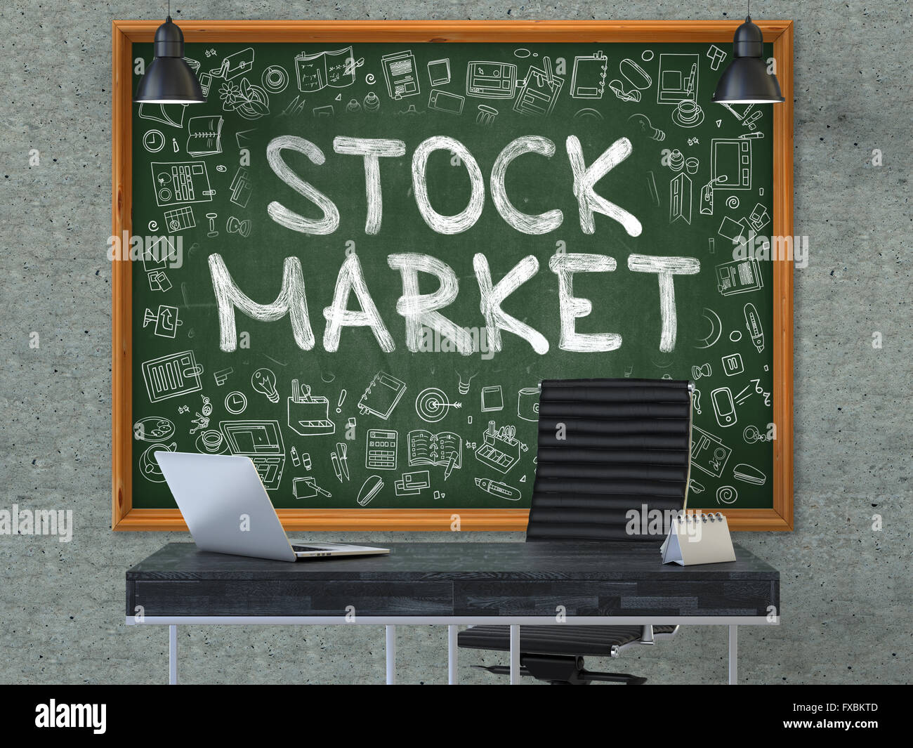 Chalkboard on the Office Wall with Stock Market Concept Stock Photo - Alamy