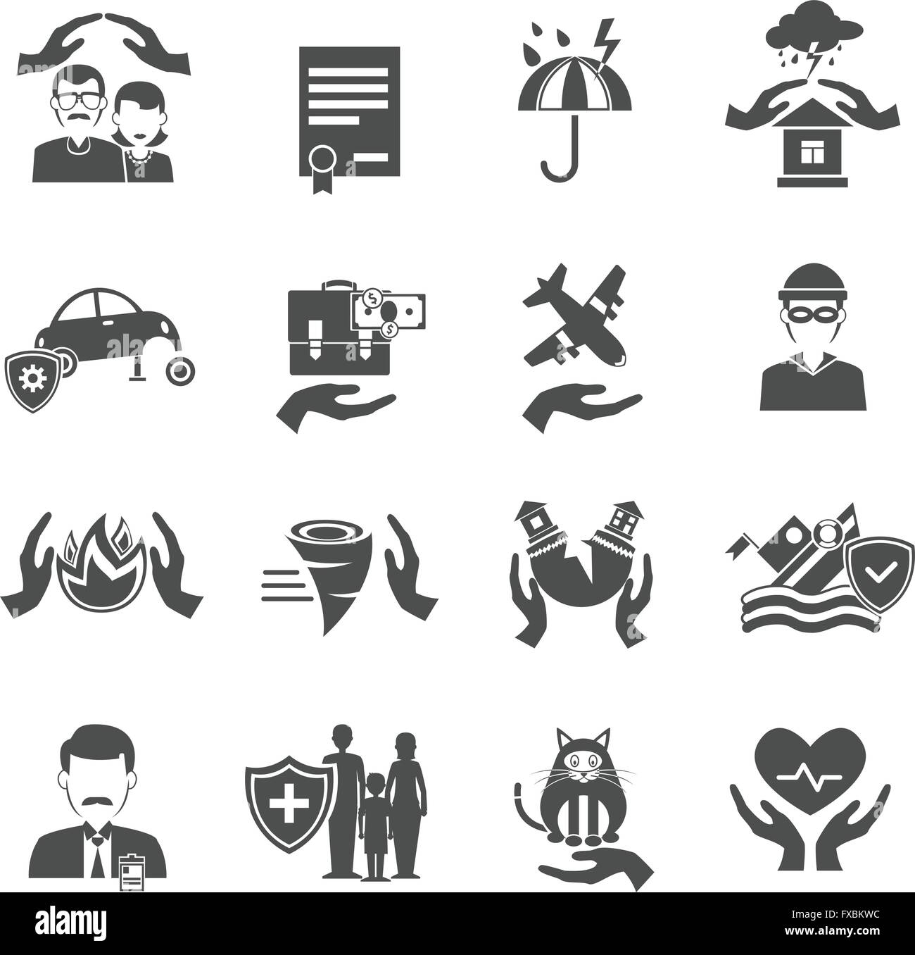 Insurance Icons Black Set Stock Vector Image & Art - Alamy