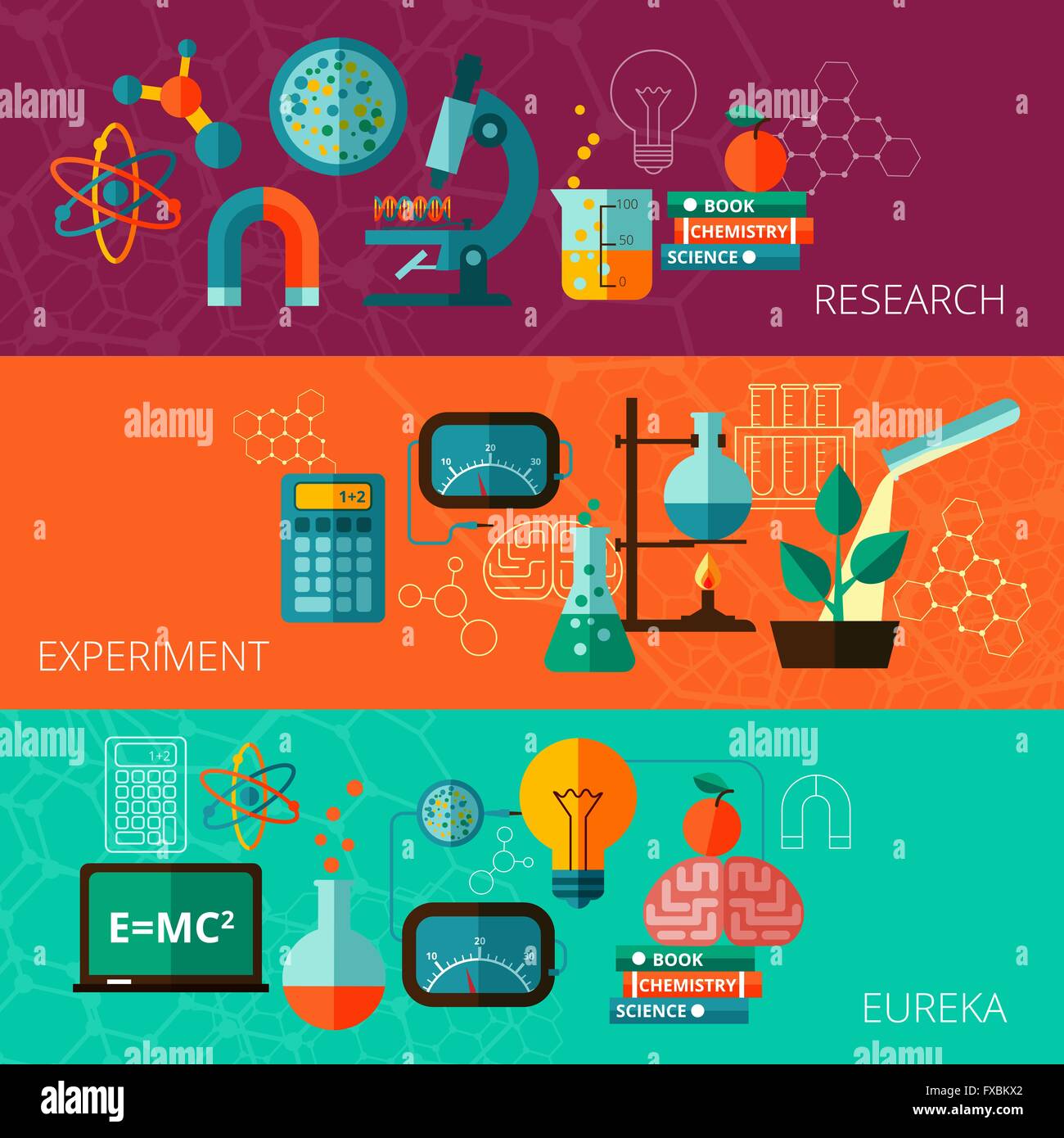 Science concept flat horizontal banners set Stock Vector Image & Art ...