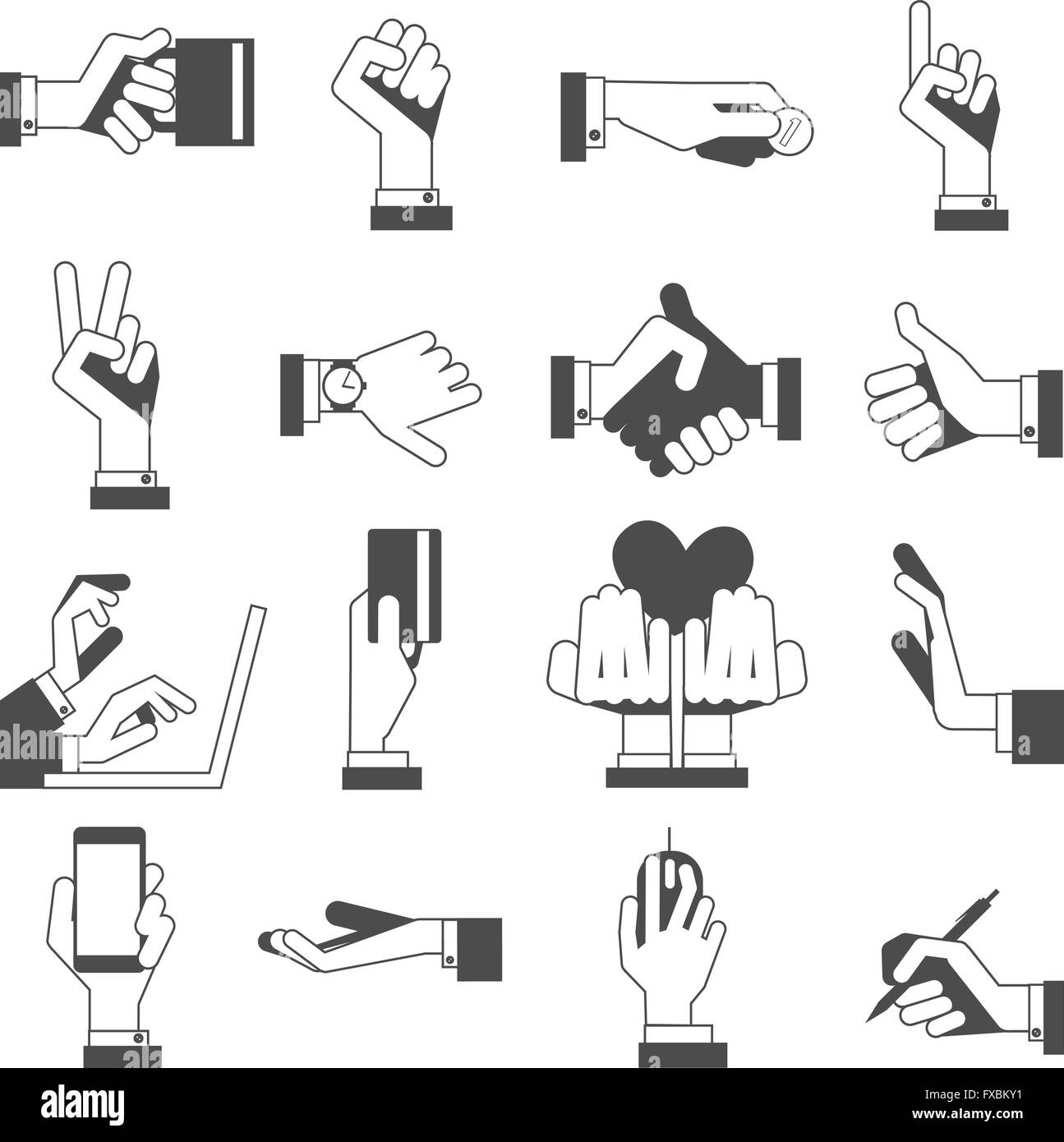 Hand icons set black Stock Vector Image & Art - Alamy