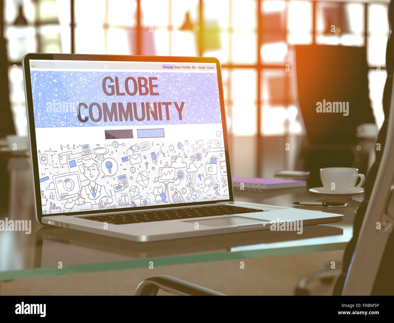 Globe Community Concept on Laptop Screen Stock Photo - Alamy