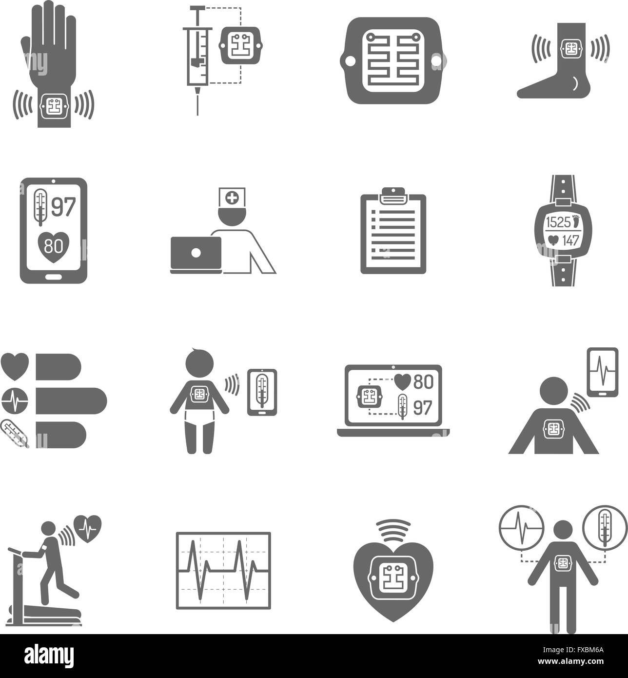 Wearable smart electronic patch flat icons Stock Vector Image & Art - Alamy