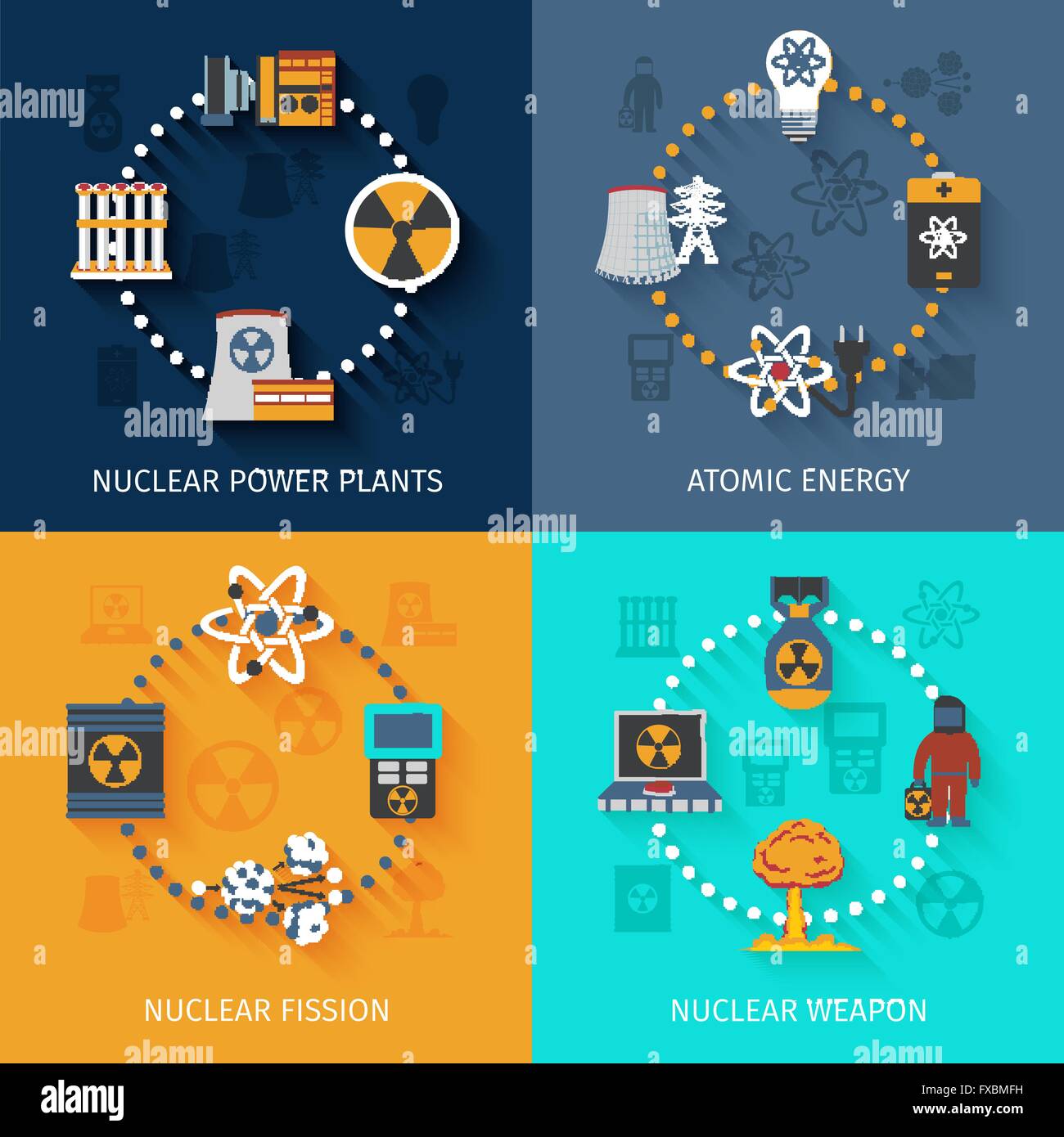 Nuclear energy 4 flat icons composition Stock Vector Image & Art - Alamy