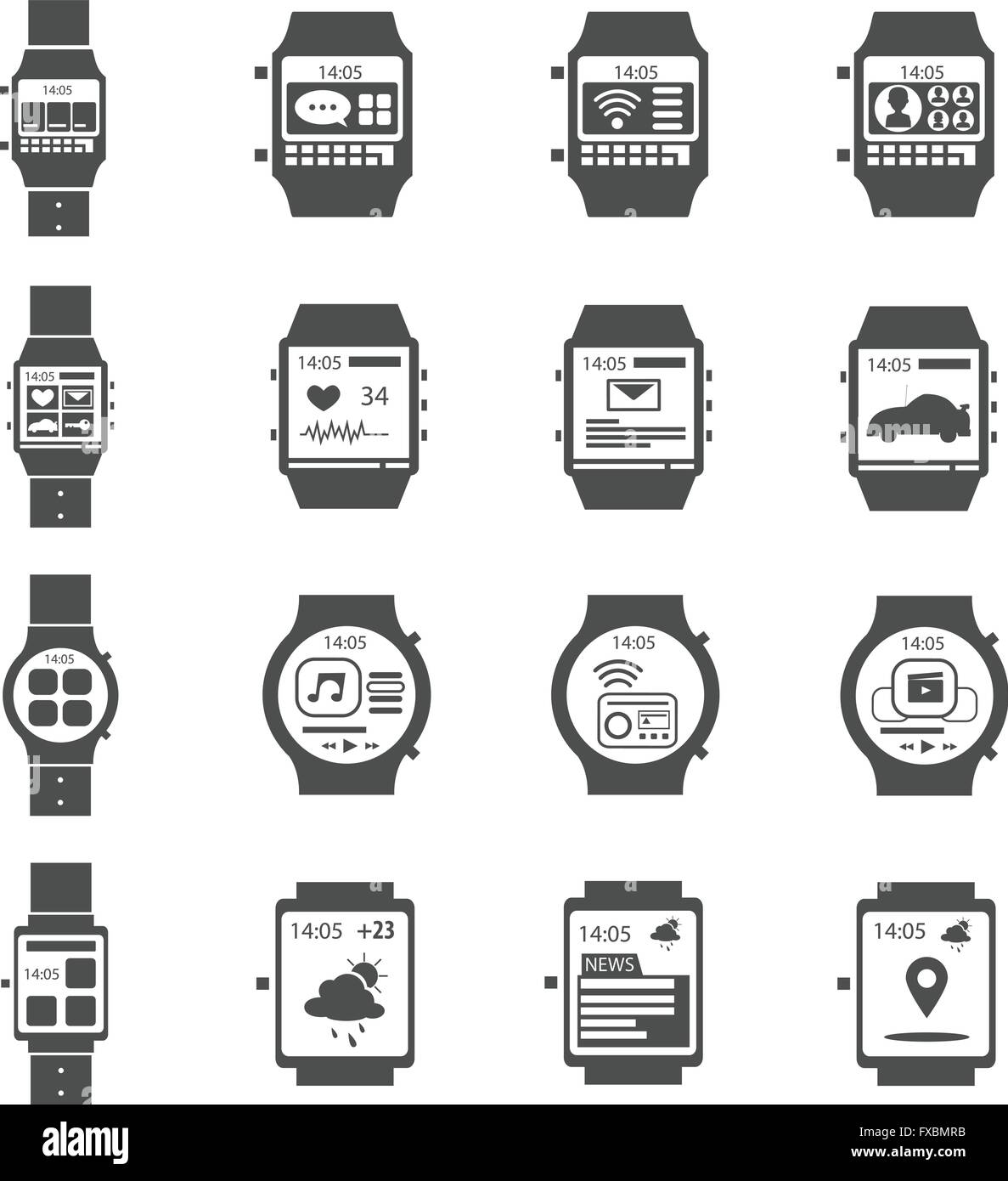 Smart Watch Icon Black Set Stock Vector Image & Art - Alamy
