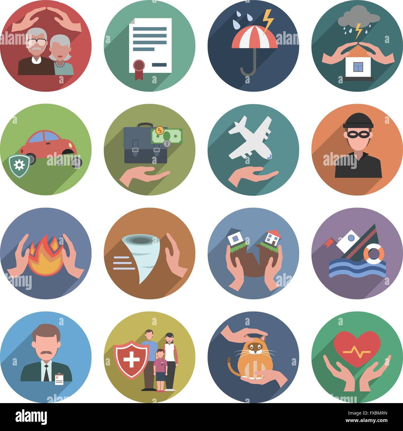 Insurance Icons Flat Set Stock Vector Image & Art - Alamy