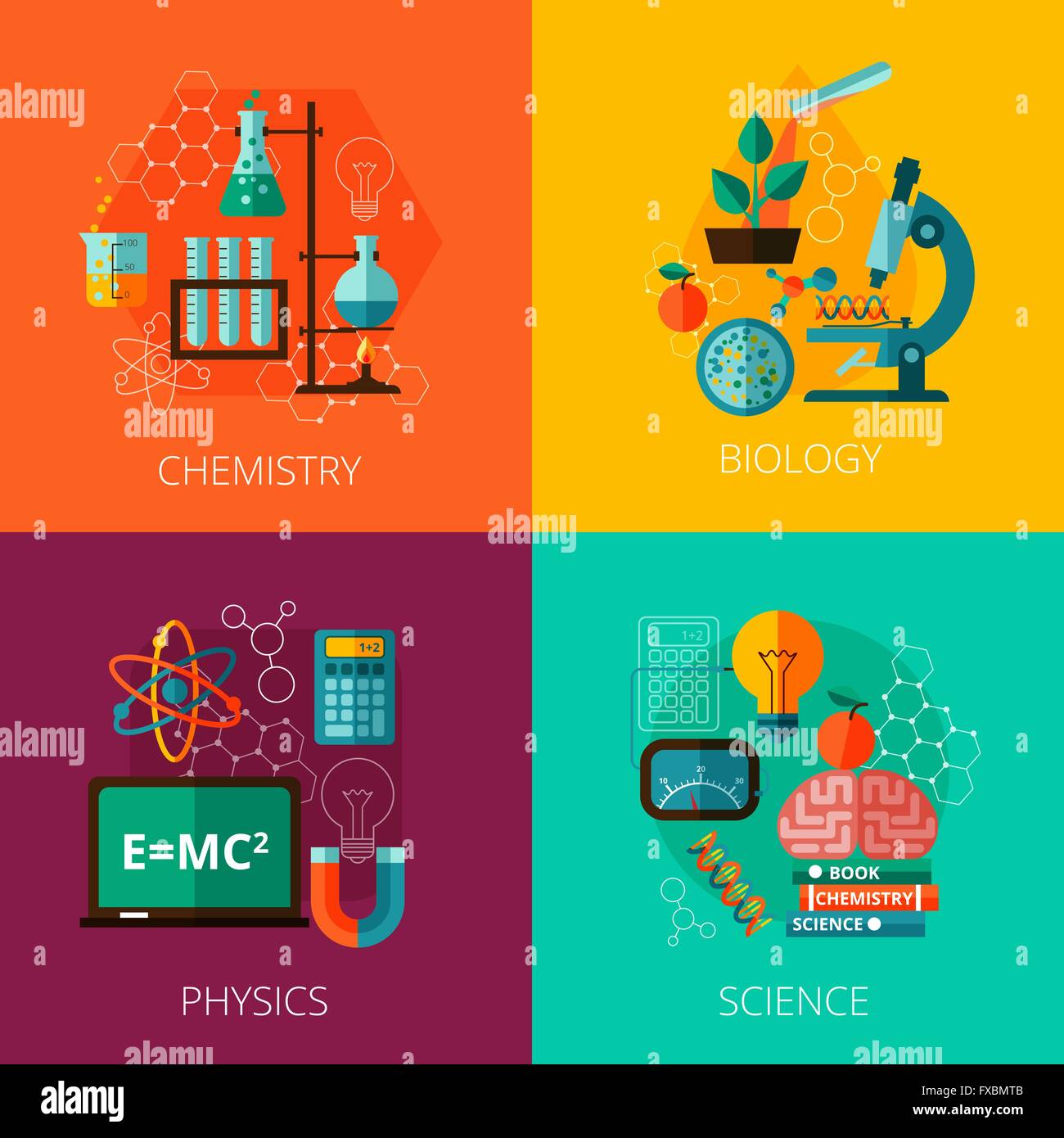 Science concept 4 flat icon composition icons Stock Vector Image & Art ...