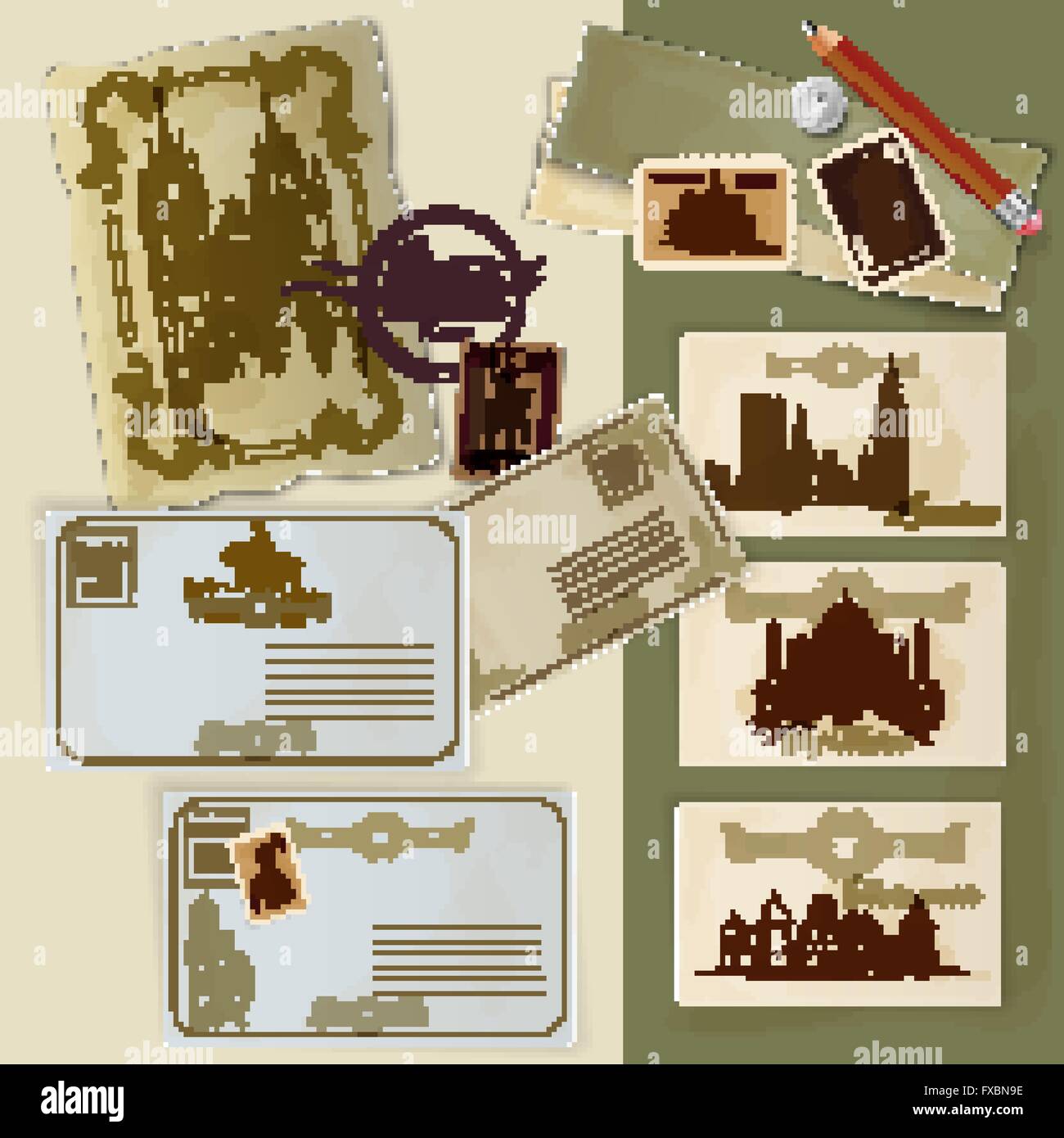 Vintage Postcards Set Stock Vector Image & Art - Alamy