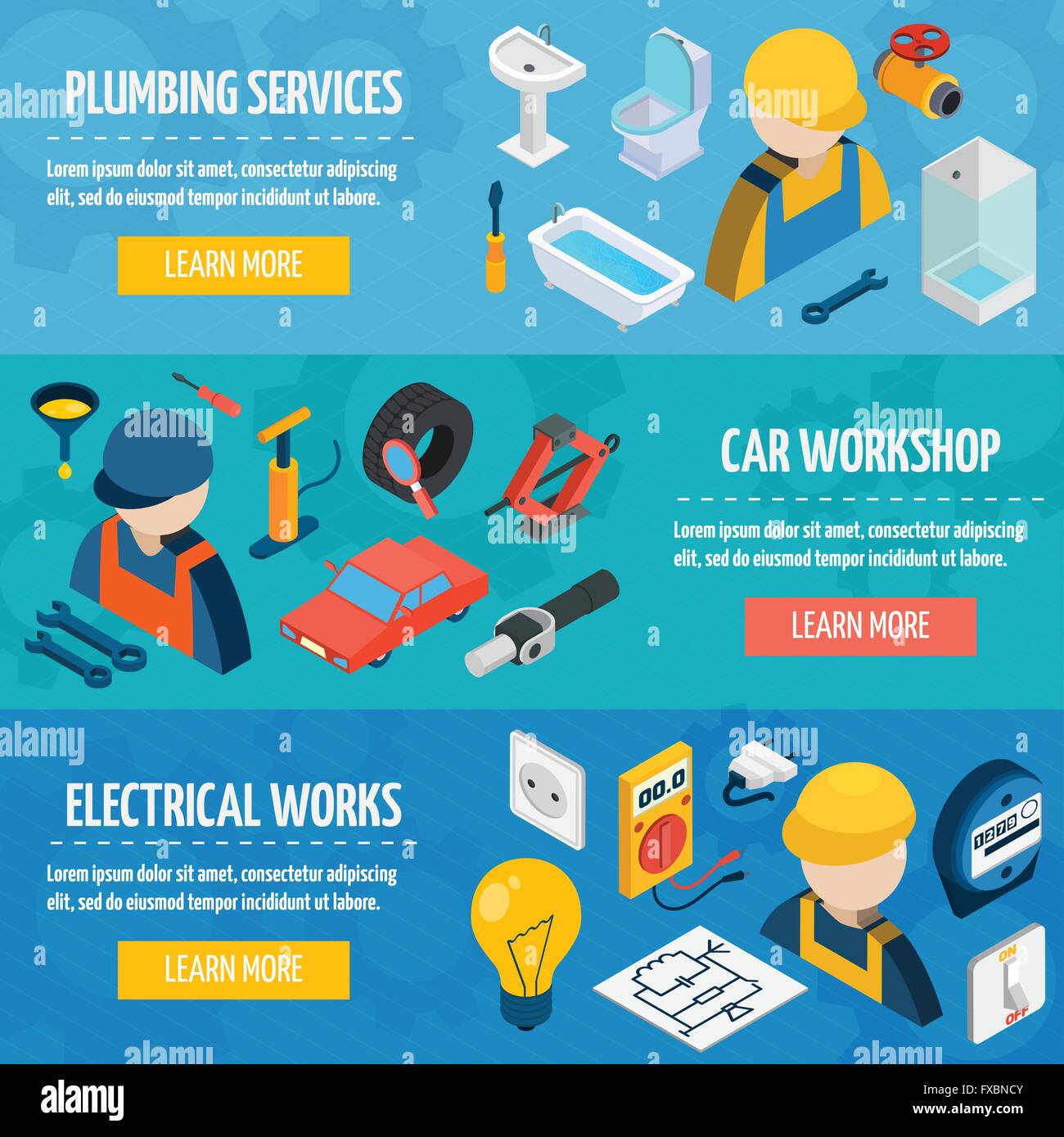 Technic Professions Isometric Banner Set Stock Vector Image & Art - Alamy