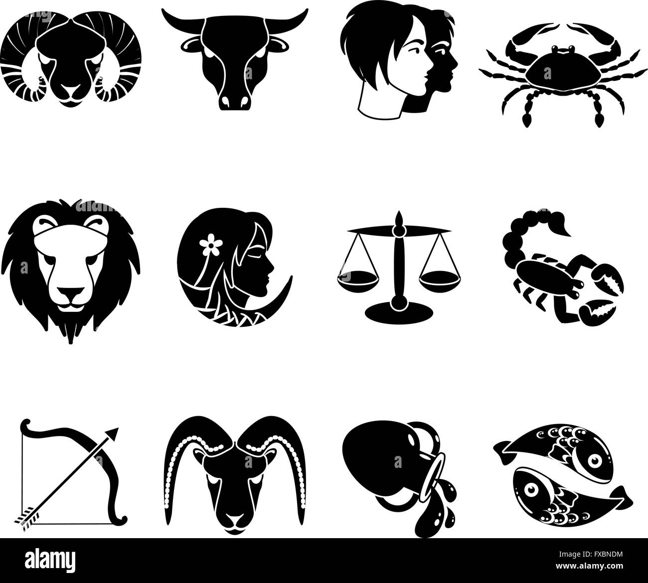 Zodiac signs icons set black Stock Vector Image & Art - Alamy