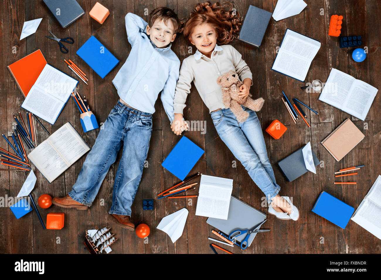 Top view photo of children Stock Photo - Alamy