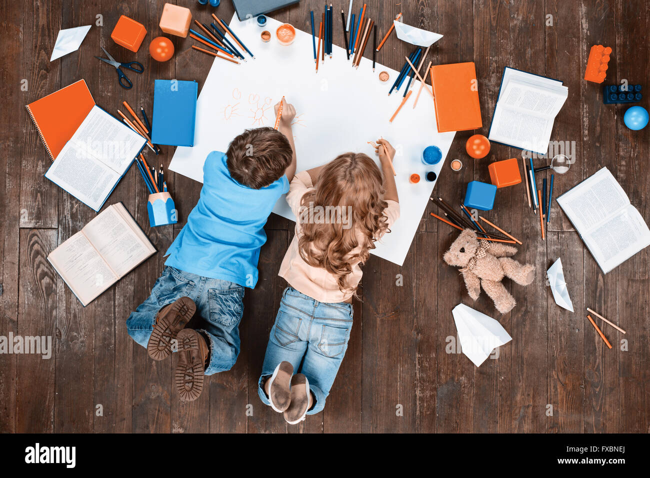 Top view photo of children Stock Photo - Alamy