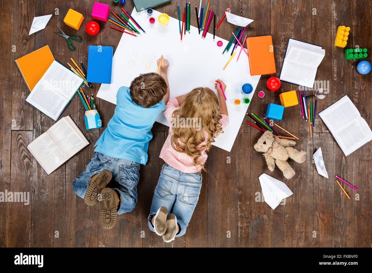 Top view photo of children Stock Photo - Alamy