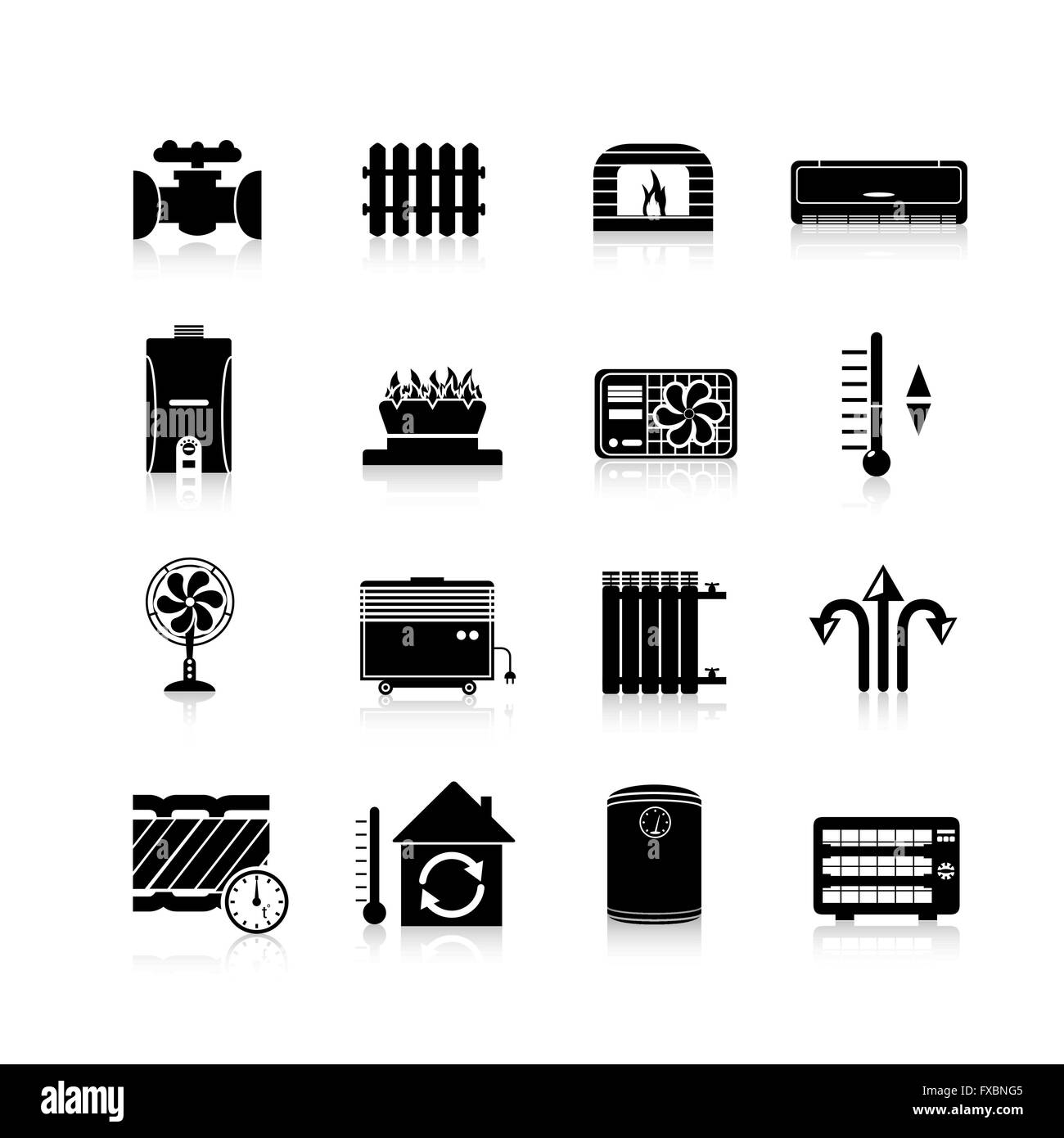 Heating Icons Black Set Stock Vector Image & Art - Alamy