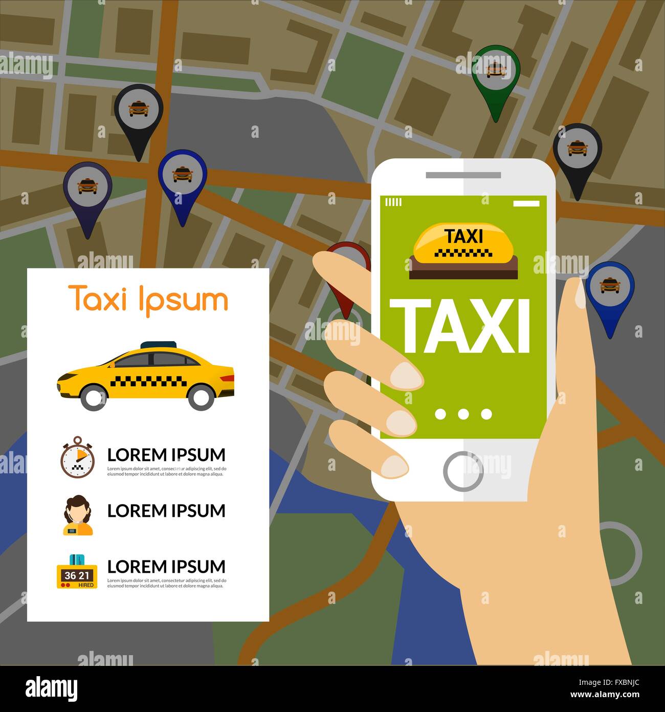 Taxi Navigation Map Stock Vector Image & Art - Alamy