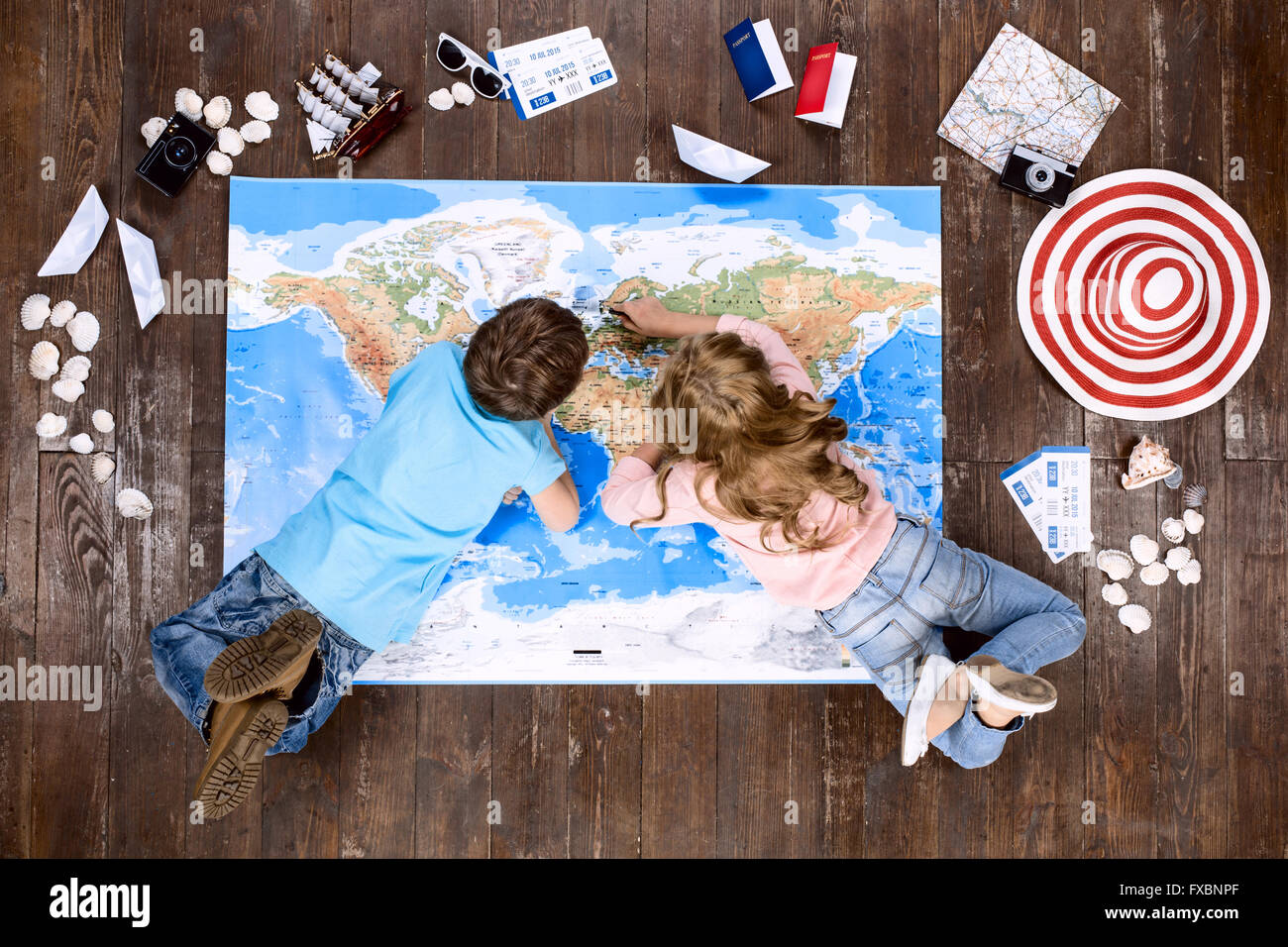 Top view photo of children Stock Photo - Alamy