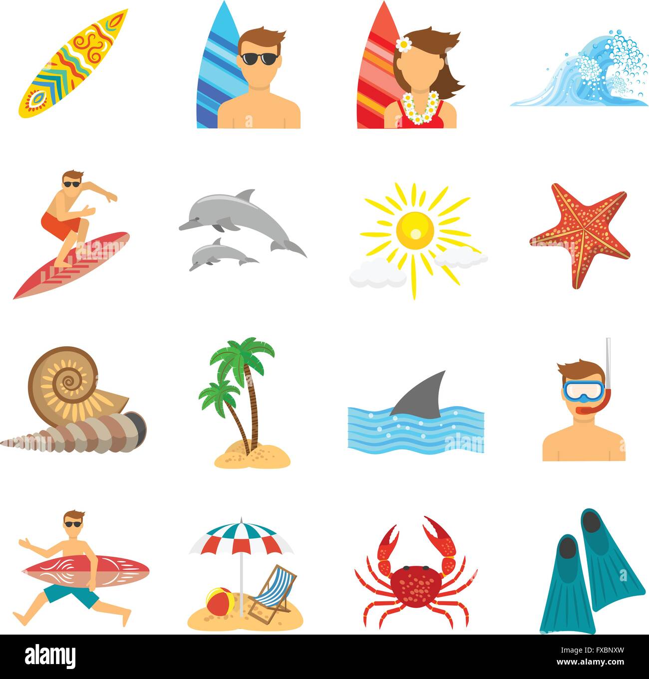 Surfing Icons Flat Set Stock Vector Image & Art - Alamy