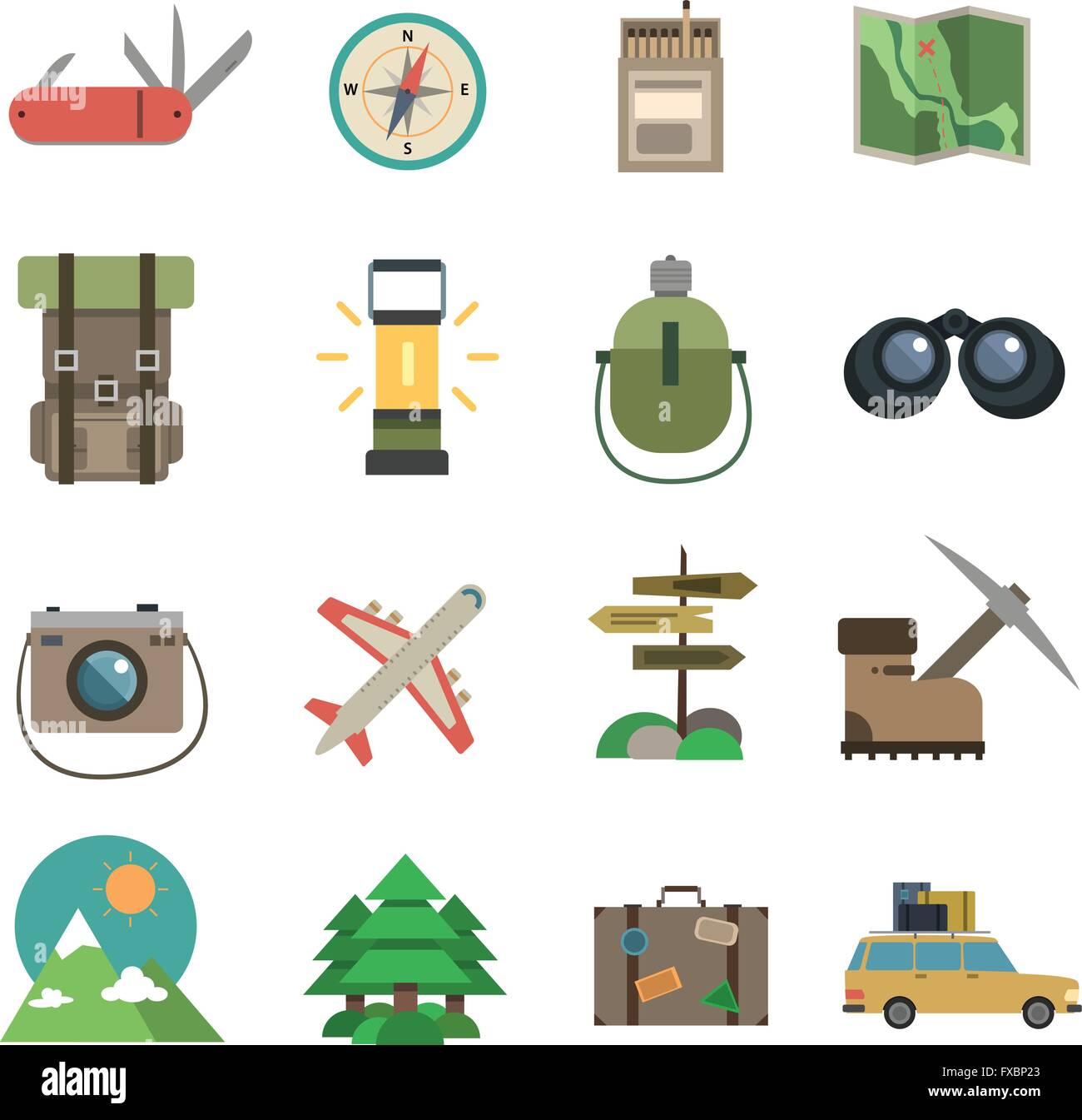 Hiking icons set flat Stock Vector Image & Art - Alamy