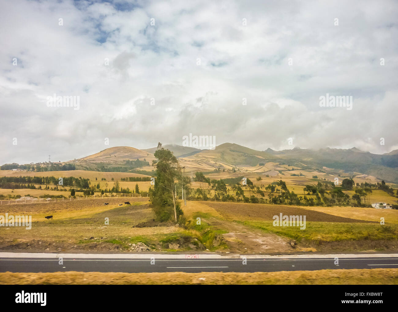 Landscape rural scene from the highway in the outsides of Quito ...