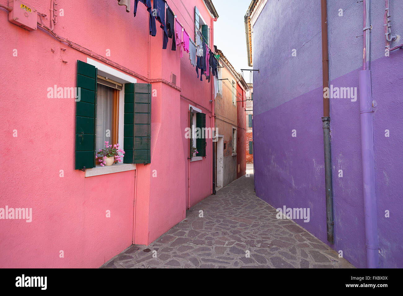 Panorama from a secondary street in burano Island, Venice Stock Photo ...