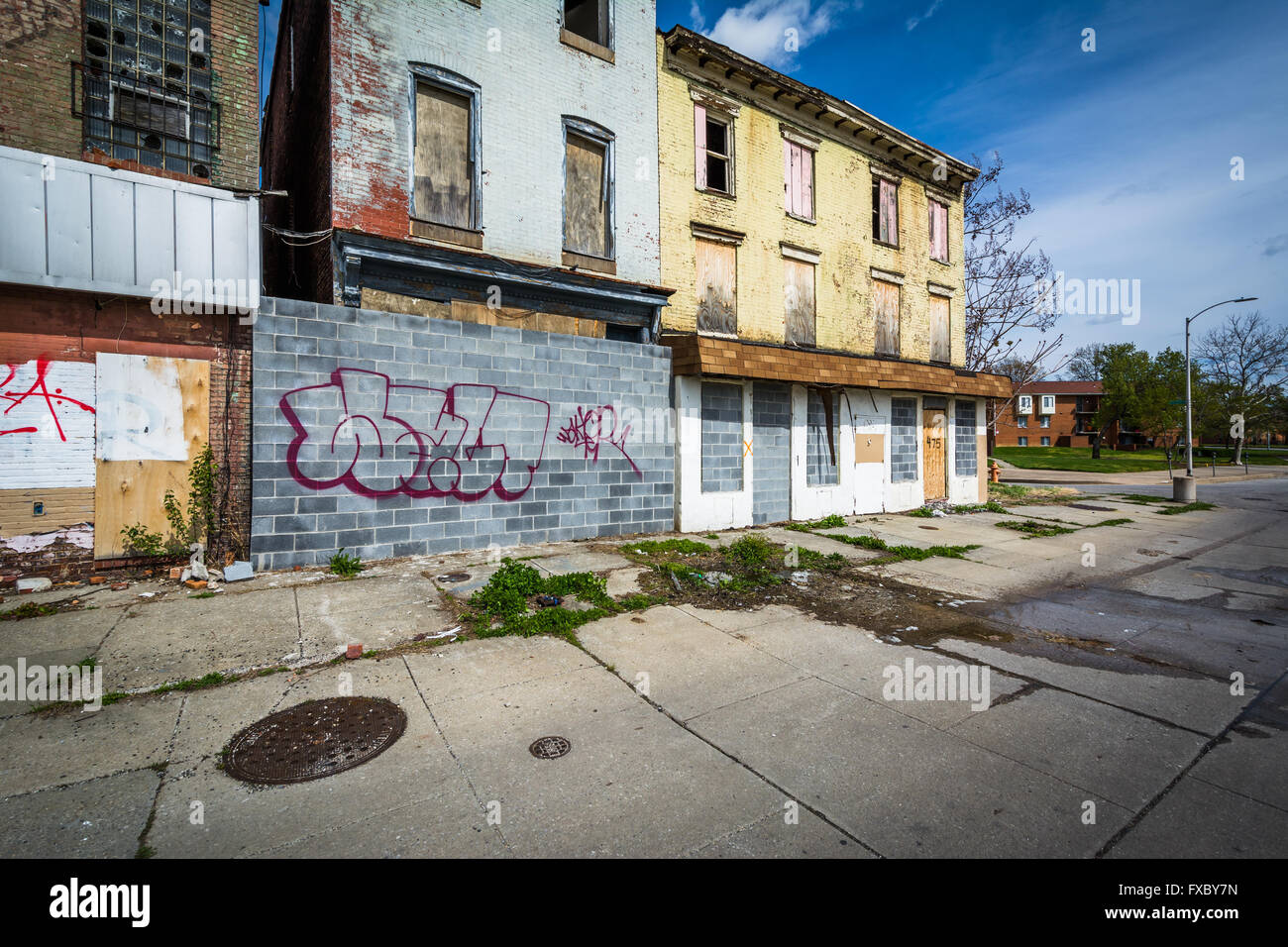 Abandoned buildings at Old Town Mall, in Baltimore, Maryland Stock ...