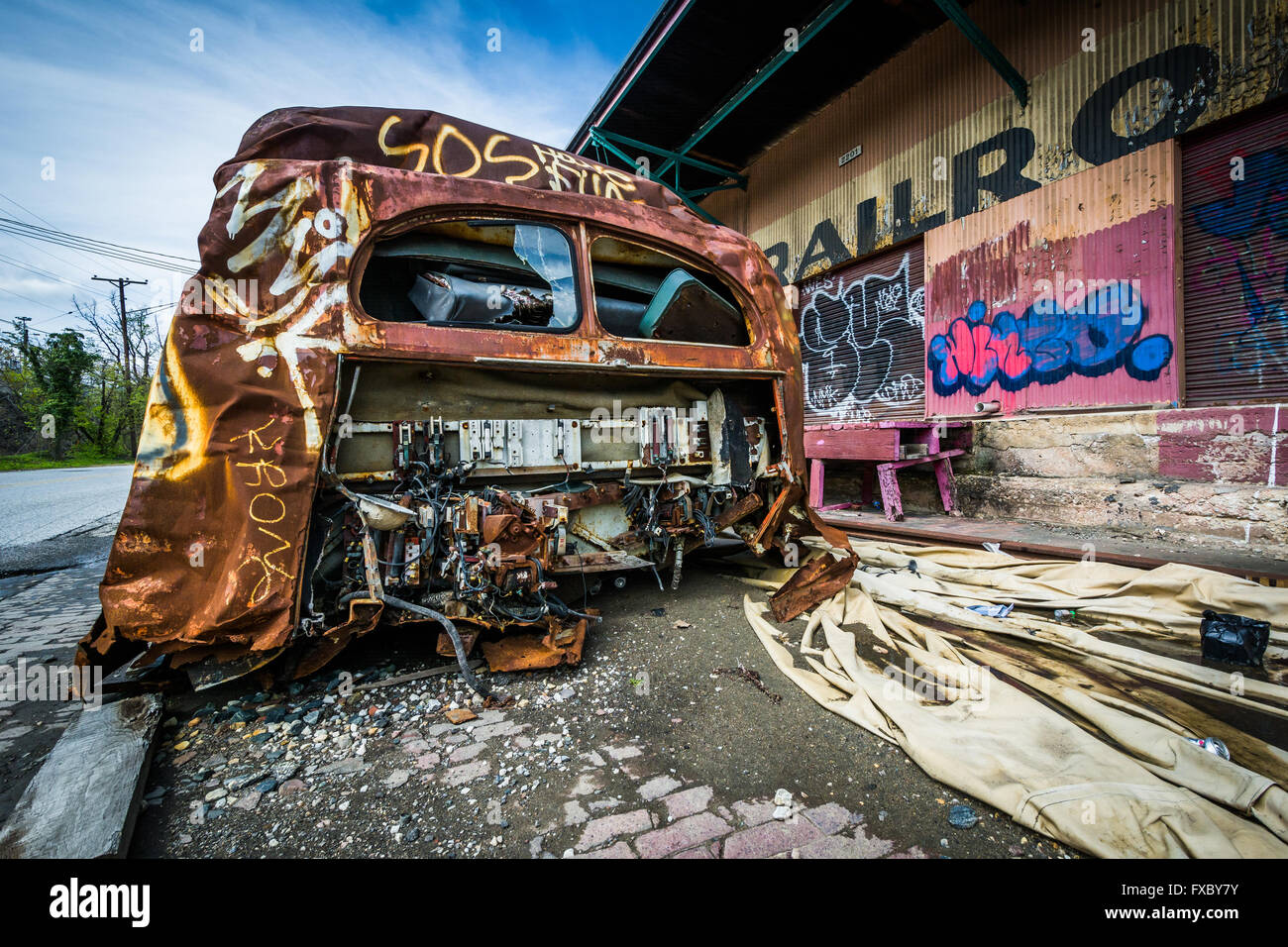 Abandoned school bus along Falls Road, in Baltimore, Maryland Stock ...