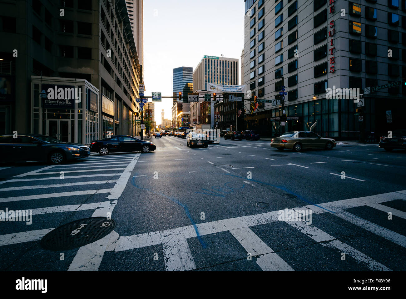 Crosswalks on Lombard Street, in downtown Baltimore, Maryland Stock ...