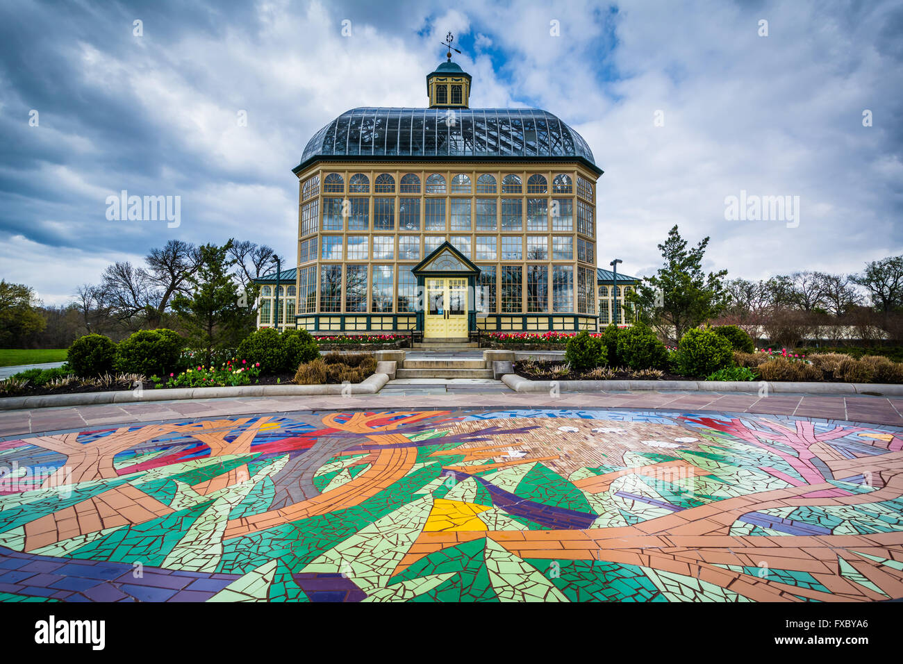 Mural on the ground and the Howard Peters Rawlings Conservatory at ...