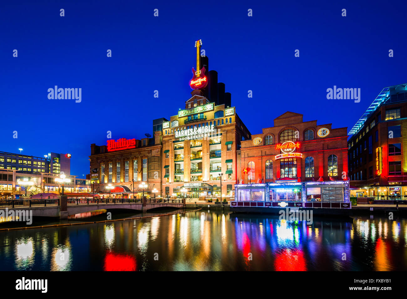 The Power Plant Building at night, in Baltimore, Maryland Stock Photo ...