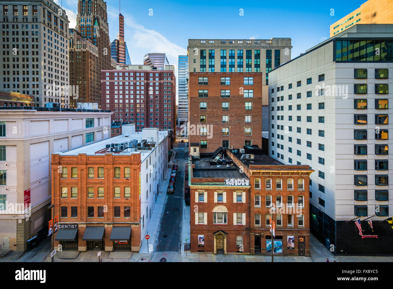 View of buildings along Lombard Street, in downtown Baltimore, Maryland ...