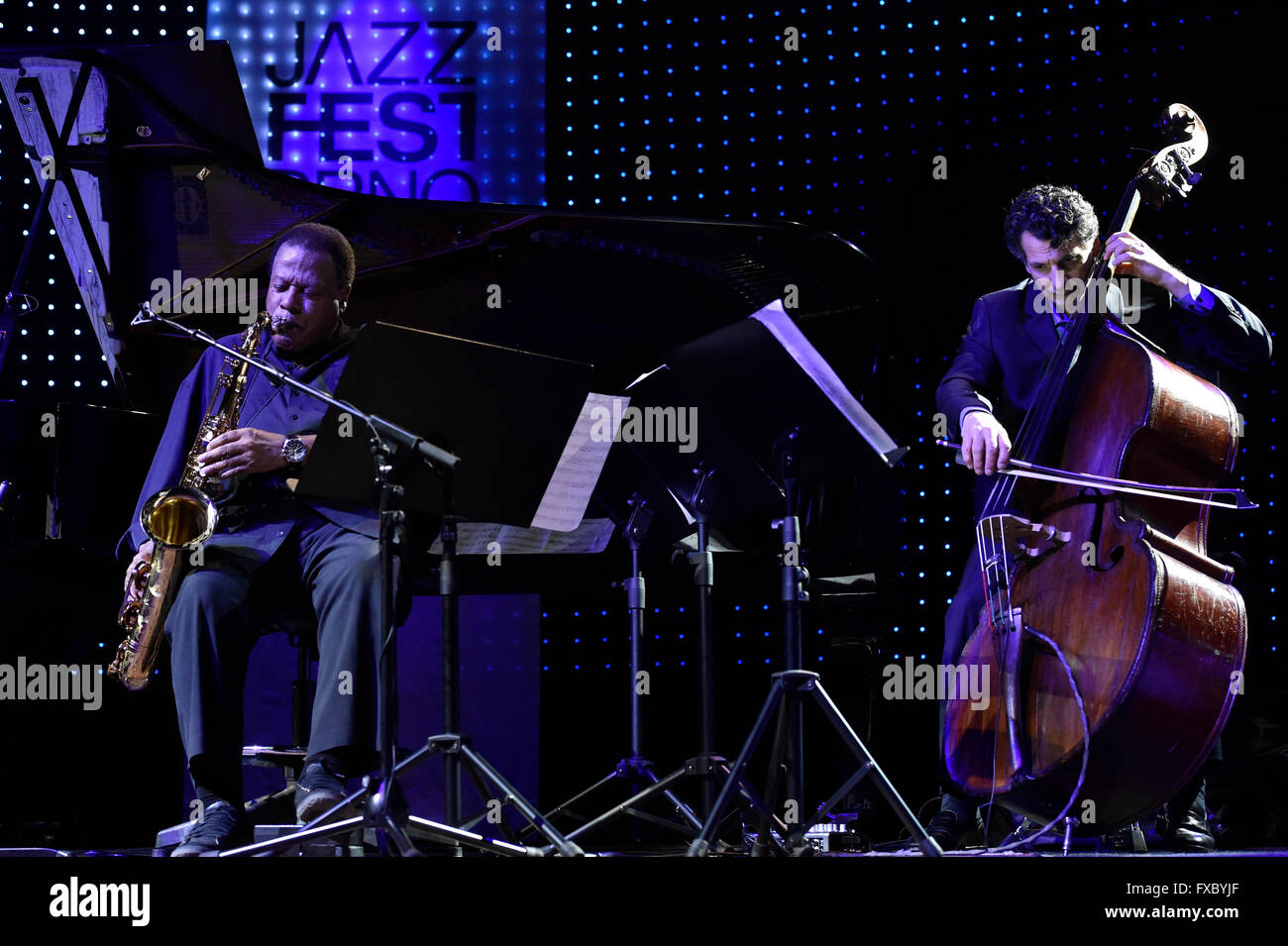 American jazz saxophonist and composer Wayne Shorter, left, performs ...
