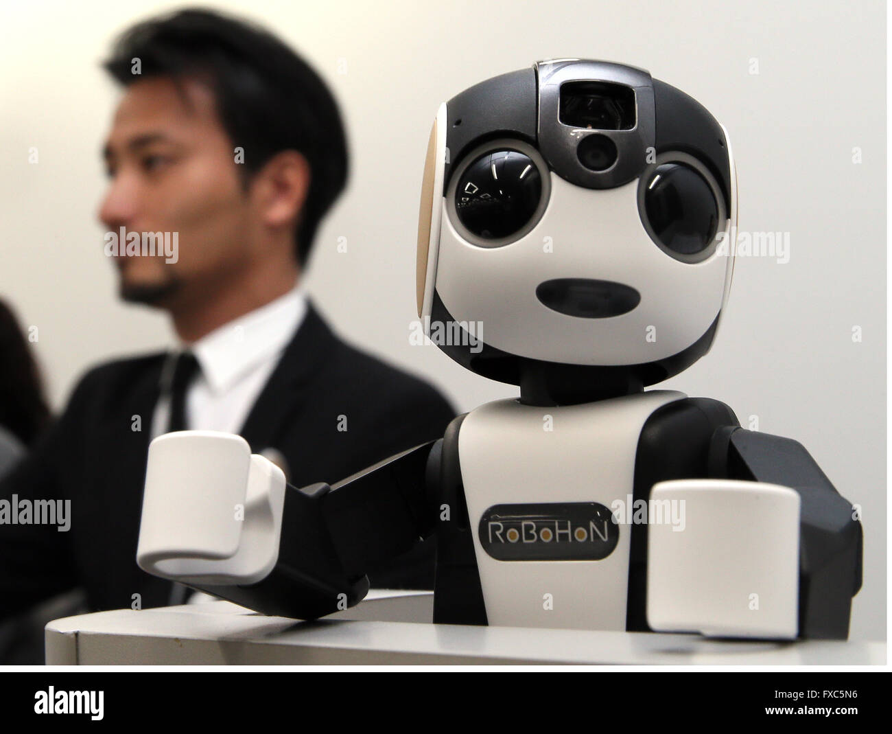 Tokyo, Japan. 14th Apr, 2016. Japanese electronics giant Sharp displays ...