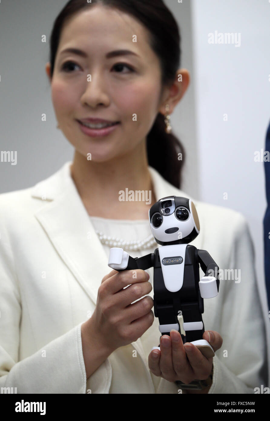 Tokyo, Japan. 14th Apr, 2016. Japanese electronics giant Sharp displays ...