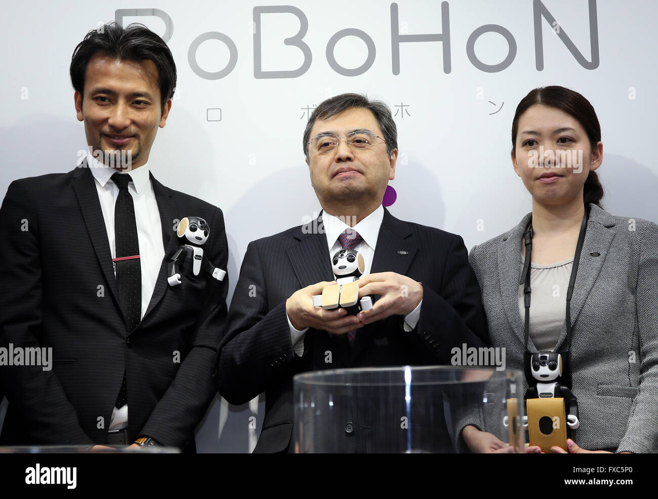 Tokyo, Japan. 14th Apr, 2016. (L-R) Japan's robot creator Tomotaka Takahashi, Japanese ...
