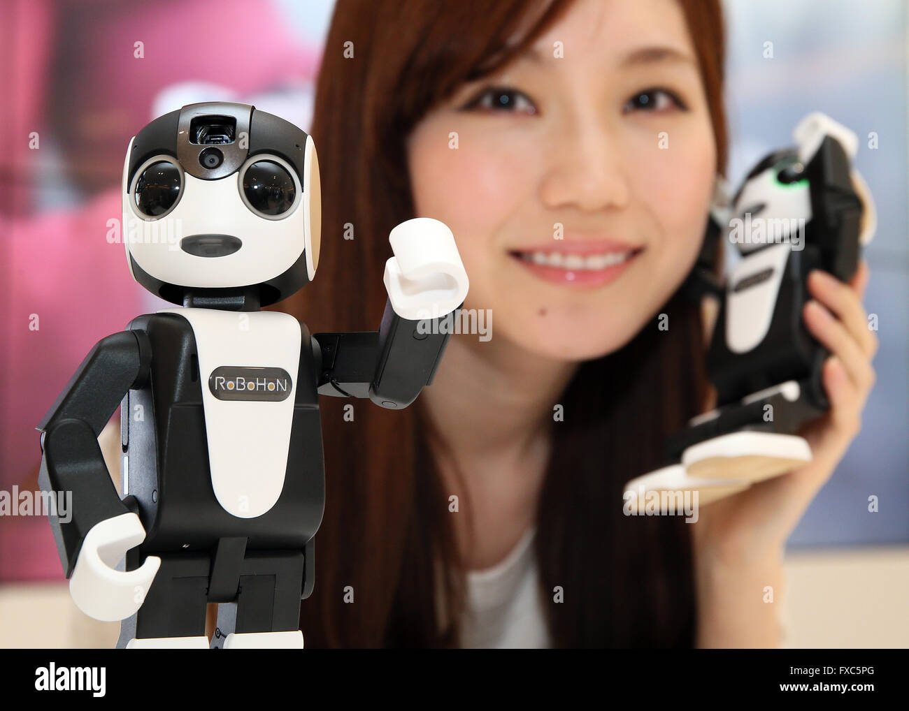 Tokyo, Japan. 14th Apr, 2016. Japanese electronics giant Sharp displays ...