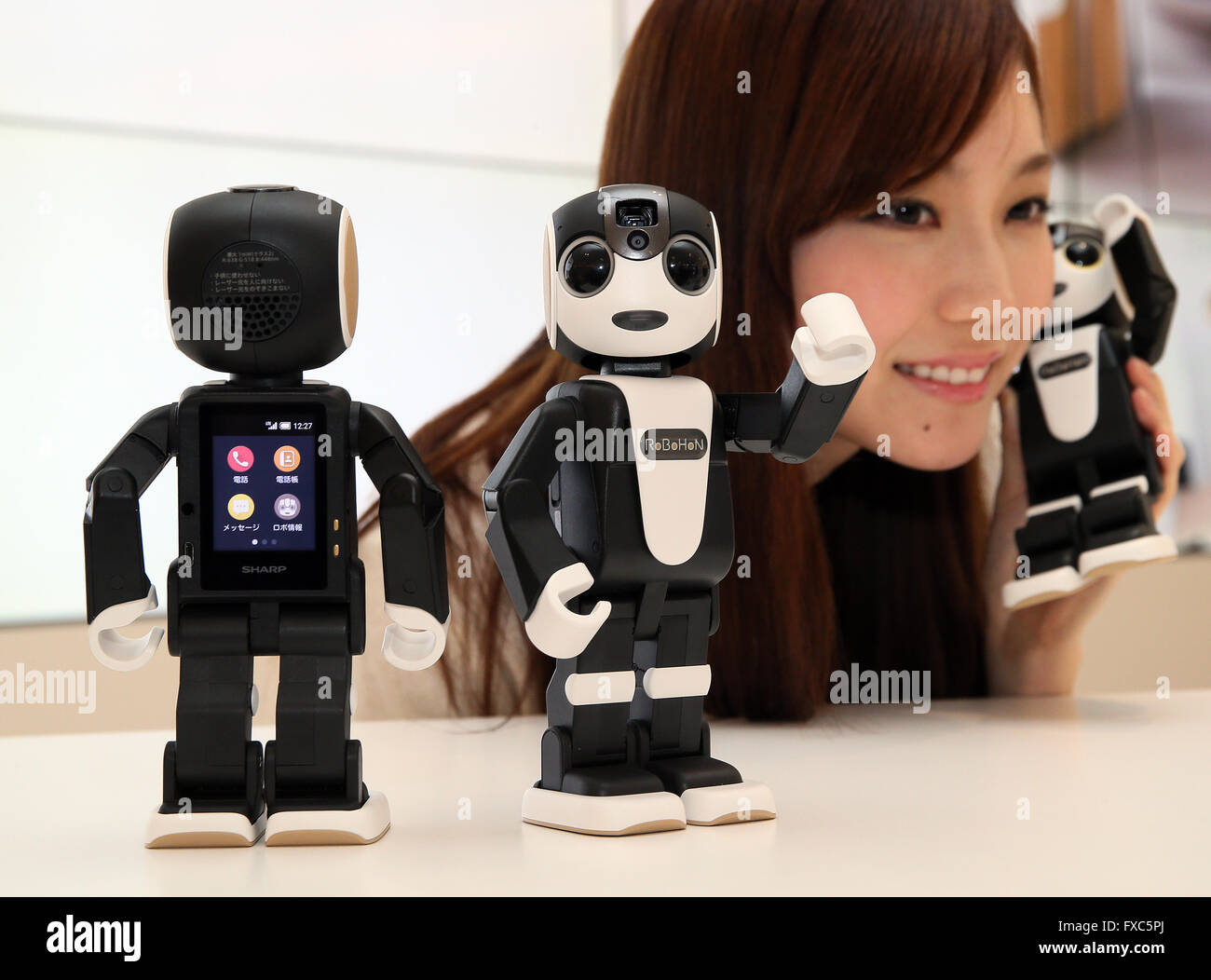 Tokyo, Japan. 14th Apr, 2016. Japanese electronics giant Sharp displays ...