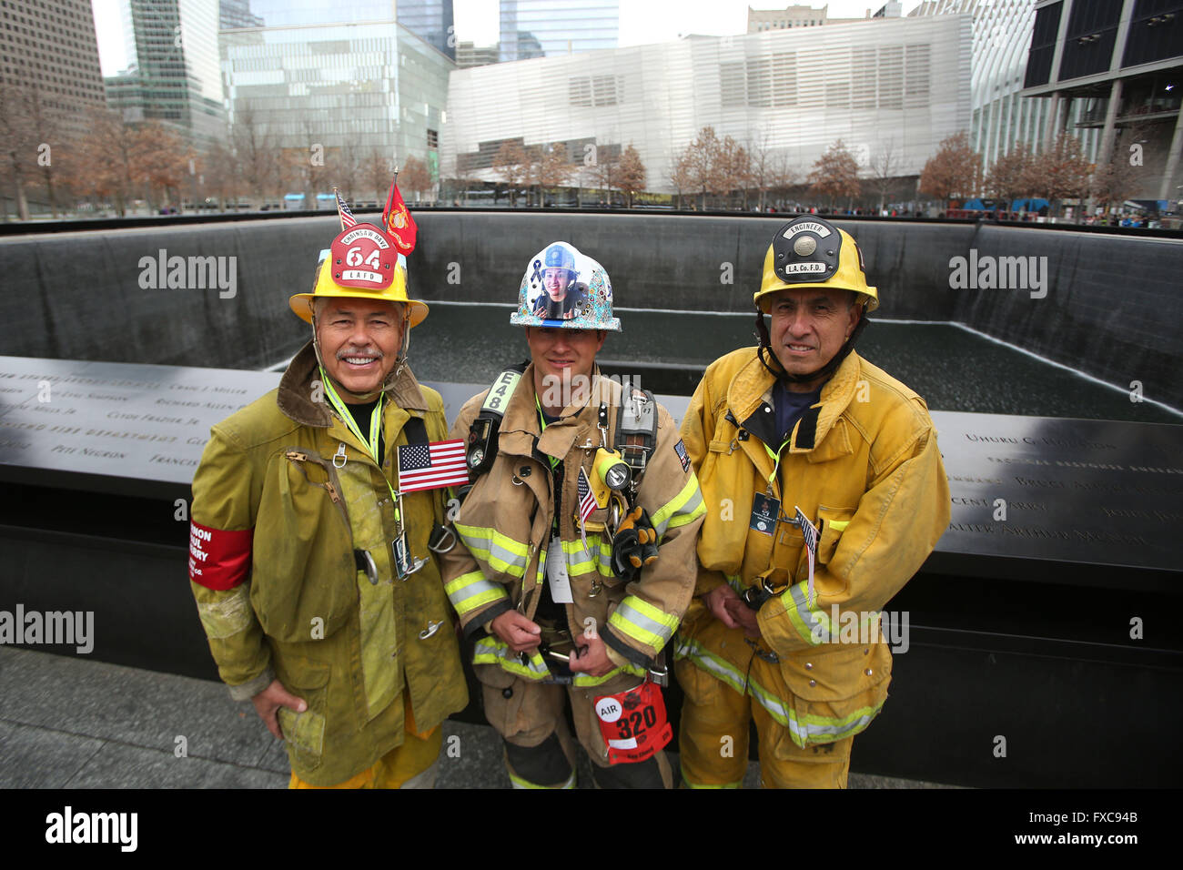 New York City, NY, USA. 13th Mar, 2016. From left, LAFD firefighter ...