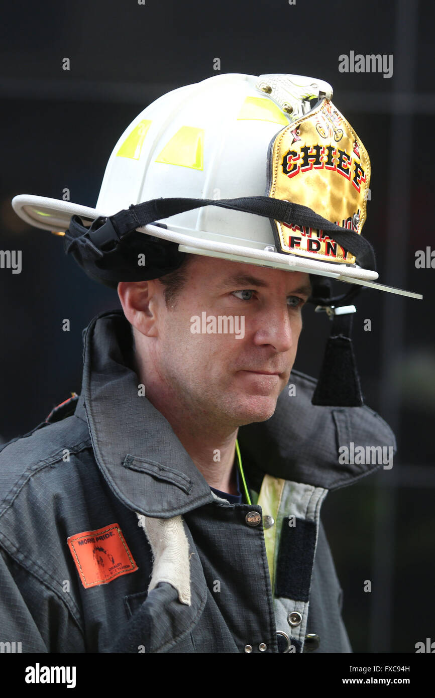 New York City, NY, USA. 13th Mar, 2016. A FDNY firefighter prepares for ...