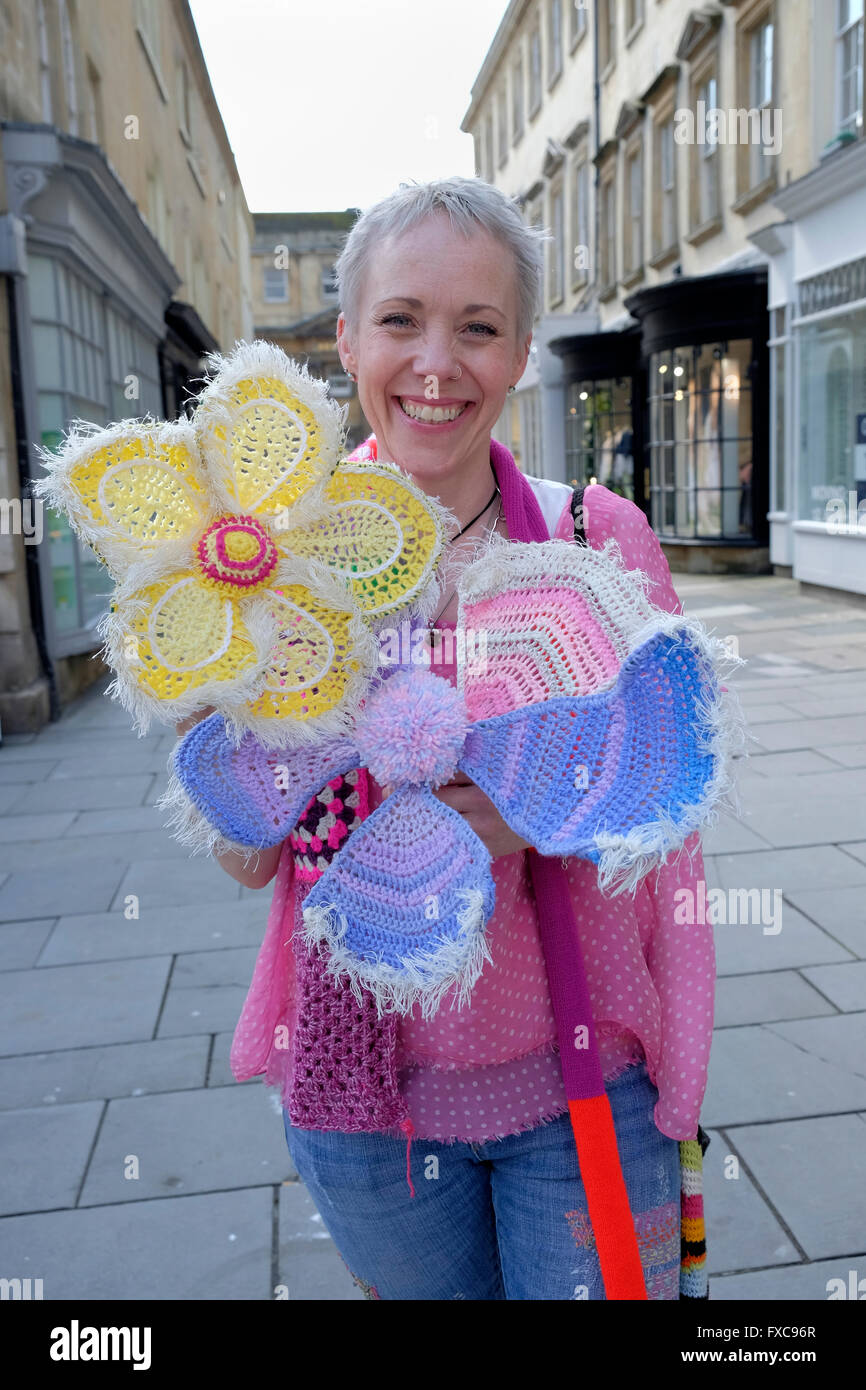 Bath, UK, 14th April, 2016. Artist Emma Leith is pictured holding some ...