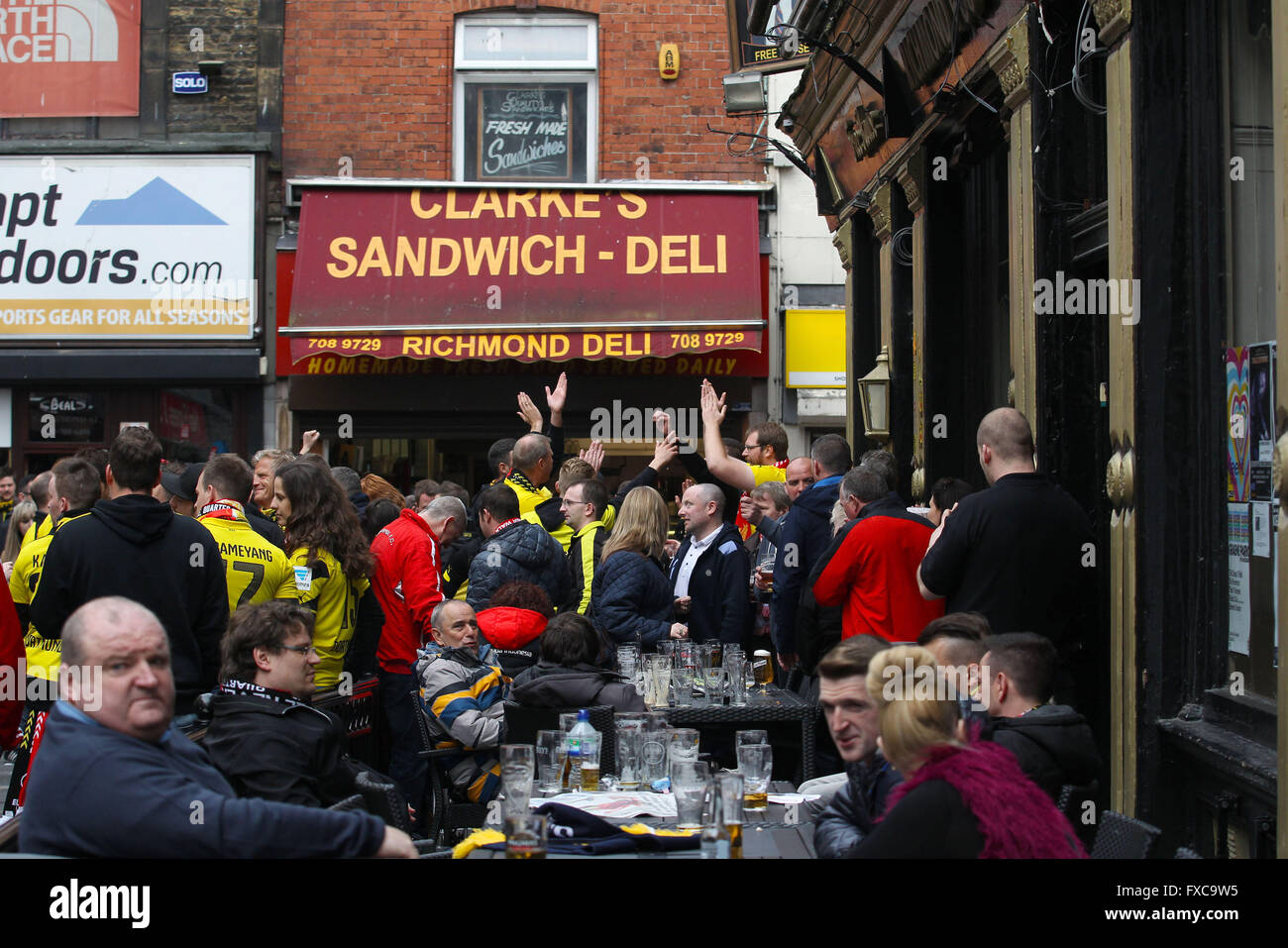 Borussia Dortmund and Liverpool fans enjoy a pre-match pint together at ...