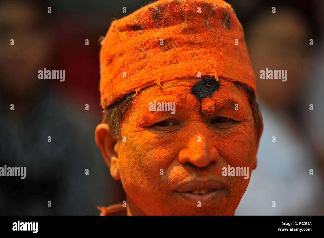 Kathmandu, Nepal. 14th Apr, 2016. A portrait of devotee covered with ...