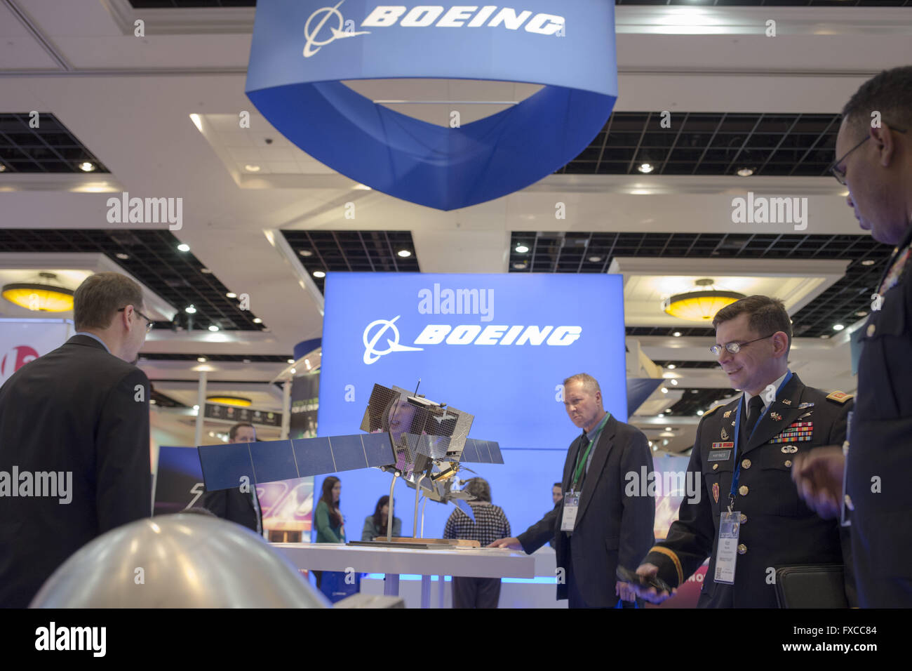 Colorado Springs, Colorado, USA. 14th Apr, 2016. People look at models ...
