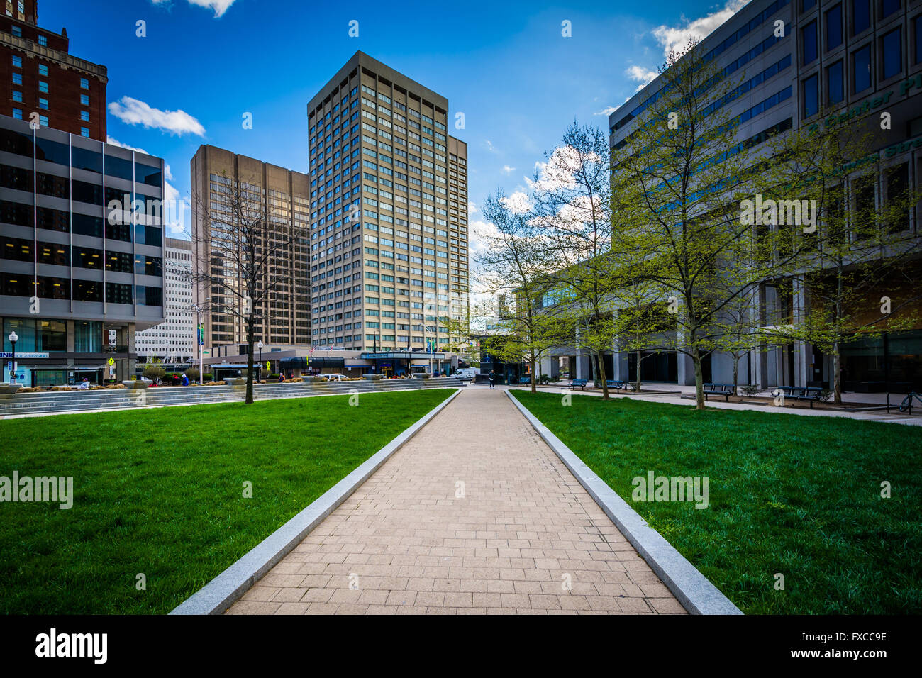 Walkway and modern buildings at Center Plaza in downtown Baltimore ...