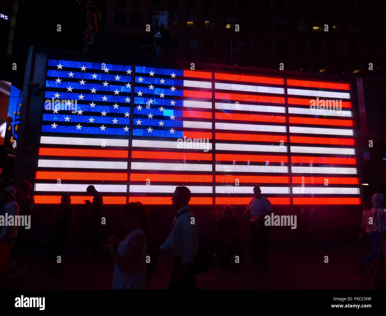 US flag in Times Square made from different light colors Stock Photo ...