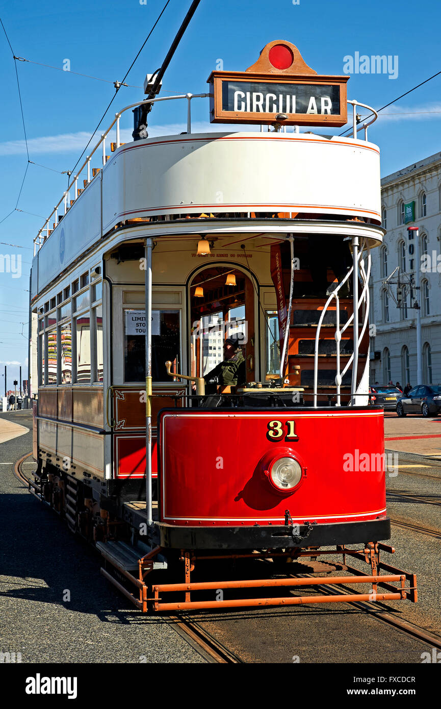 Heritage double decker tram no 31 on Blackpool seafront Stock Photo - Alamy