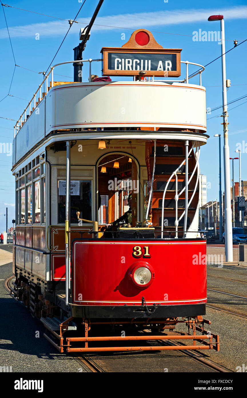 Heritage double decker tram number 31 on the seafront at Blackpool ...